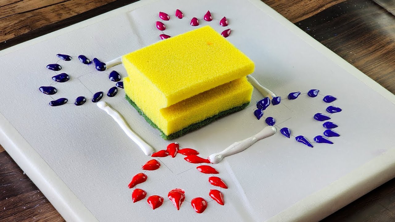 Sponge Painting Technique for Beginners / Easy Pine Tree & Moonlight ...