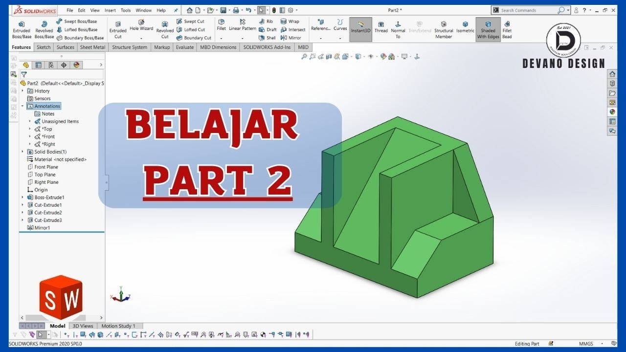 BELAJAR PART 2 ! SOLIDWORK DIRUMAH - YouTube