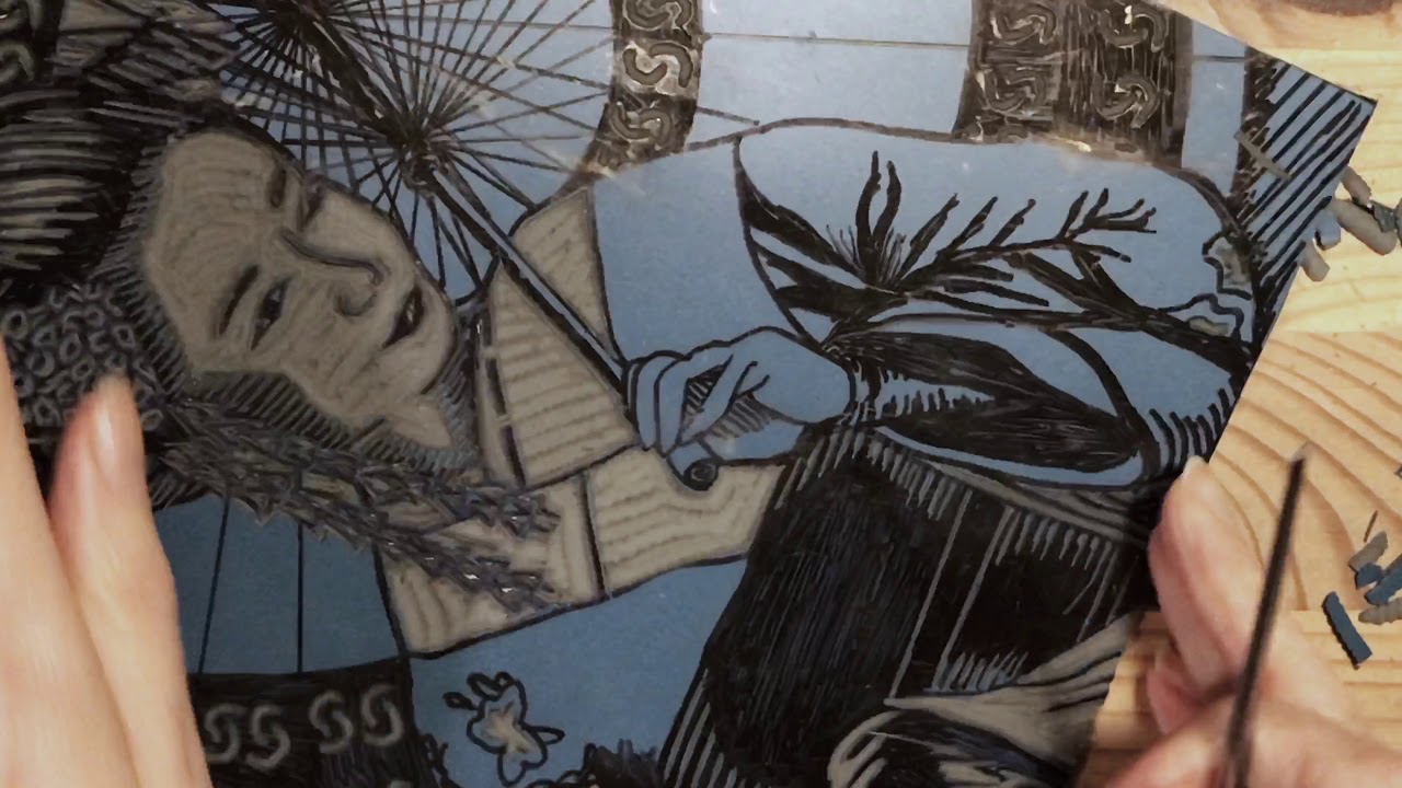 Geisha Linocut Carving by hand Time-Lapse - YouTube