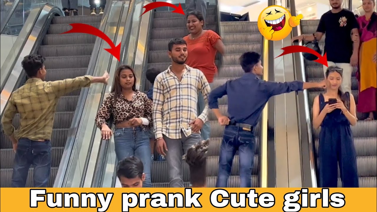 Funny Prank 😂 on cute girls Escalator public relations video Prankstar ...