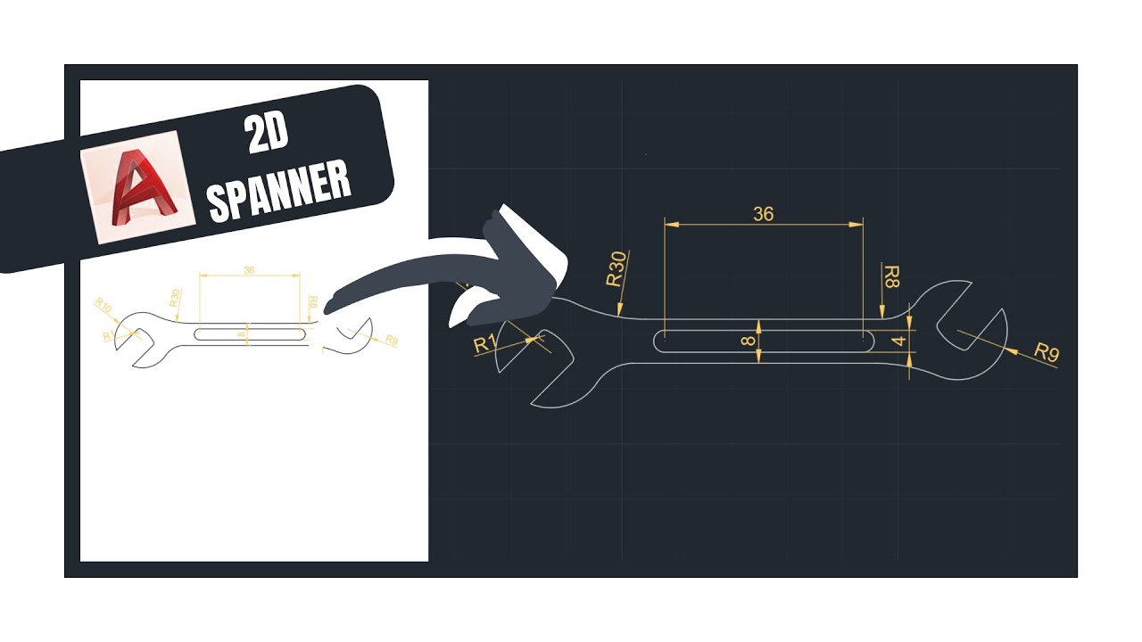 2D Spanner in AutoCAD - 2D Drawing Timelapse - YouTube