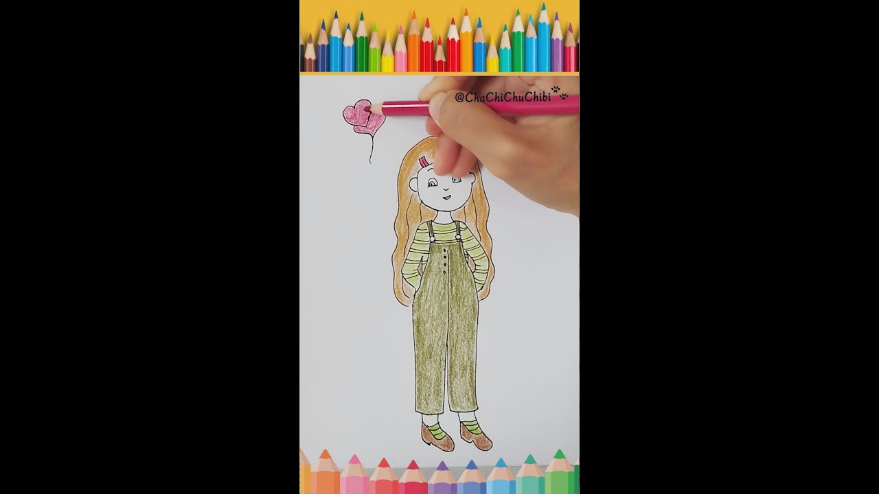 Easy Drawing and Coloring Cute Lovely Girl with Cha Chi Chu Chibi - YouTube