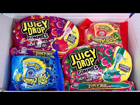 Unboxing Snack Box Satisfying ASMR Push Pop Gummy Roll Juicy Drop Candy Jelly Food Challenge Mukbang