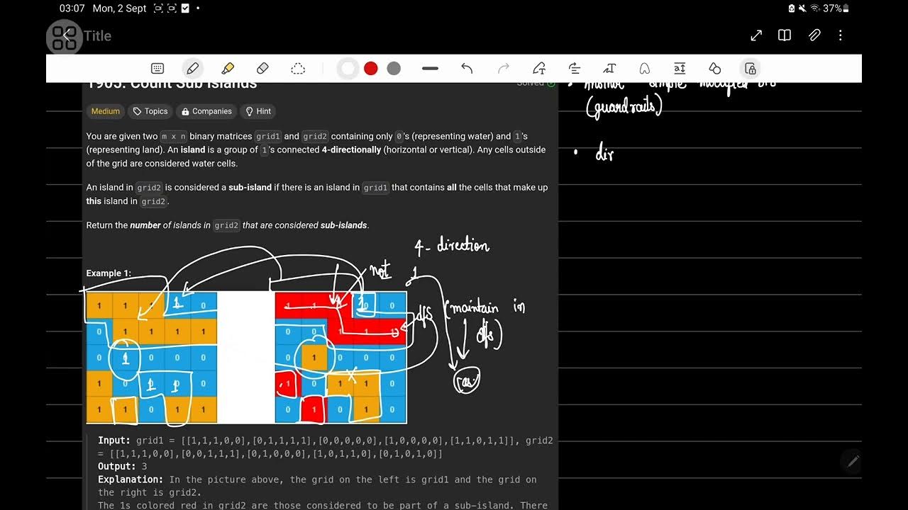 Leetcode | 1905 | Count Sub Islands | Graphs | DFS | C++ - YouTube