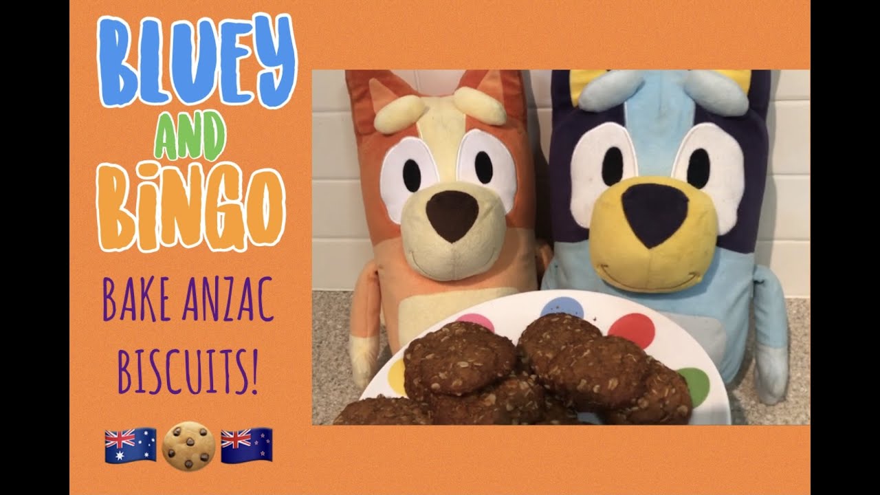 BLUEY & BINGO BAKE ANZAC BISCUITS! #bluey #disneyjnr #abckids - YouTube