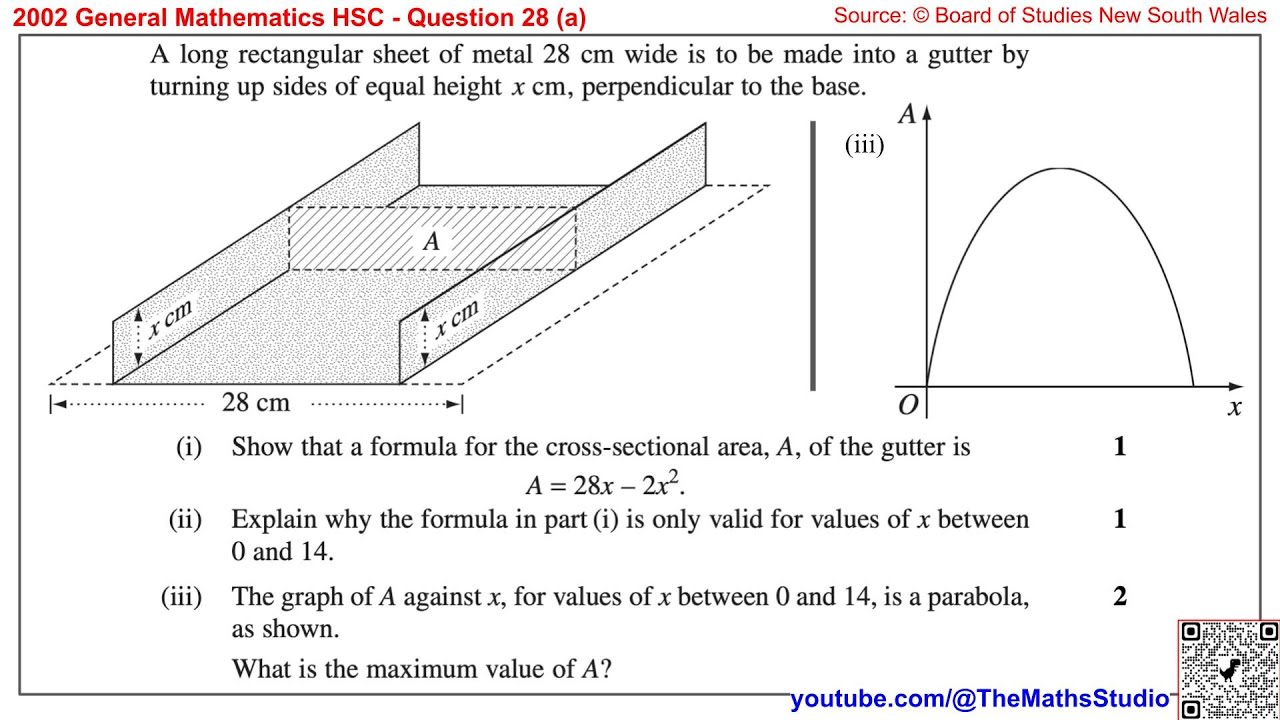 2002 General Maths HSC Q28a How to model & maximise area using a ...