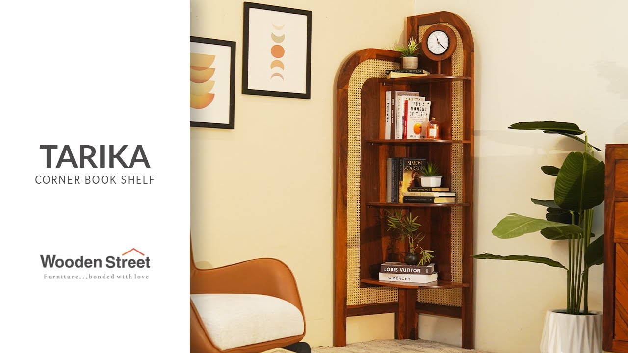 Tarika Sheesham Wood and Cane 4 Tier Corner Book Shelf | Corner ...