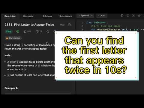 First Letter to Appear Twice - Leetcode 2351 - Python #leetcode - YouTube