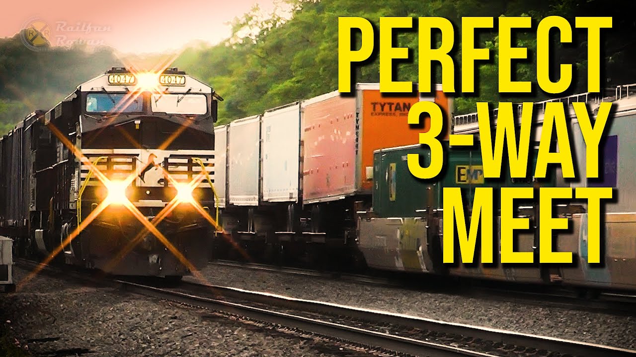 3 THREE-WAY TRAIN MEET! - YouTube