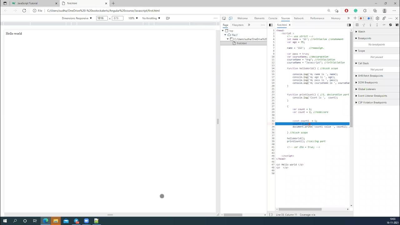 JavaScript 2b discussion about the let, const, variable collusion - YouTube