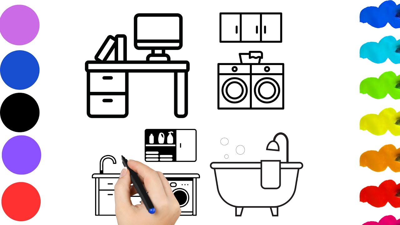 How to Draw a Washing Machine and Tub Step-by-Step | Easy Drawing ...