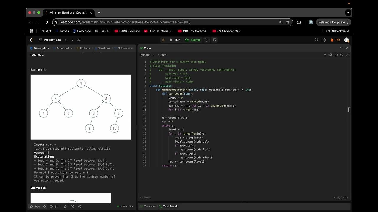 LeetCode 2471. Minimum Number of Operations to Sort a Binary Tree by Level - YouTube