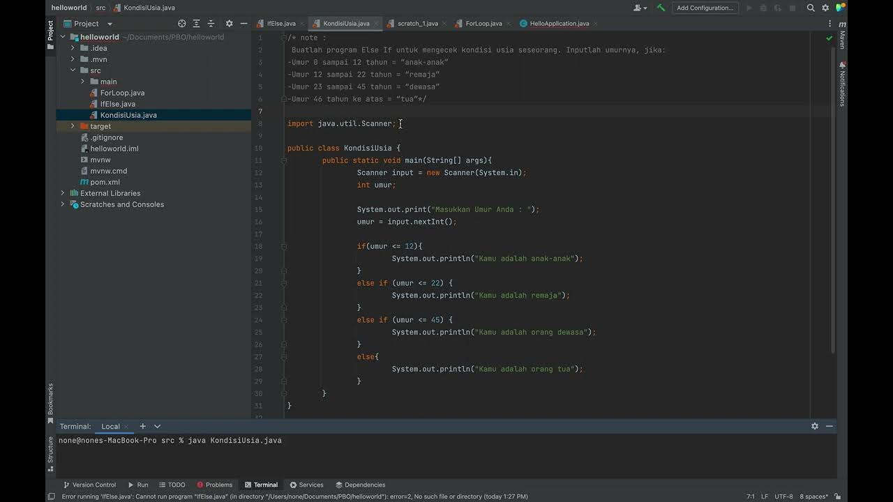 membuat program else if kondisi usia seseorang di JAVA - YouTube