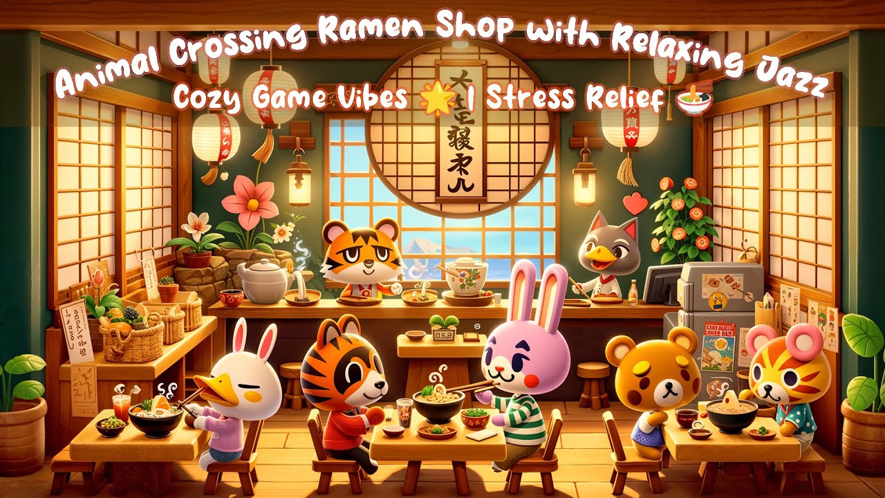🎮 4K Animal Crossing Ramen Shop with Relaxing Jazz 🎷 | Cozy Game Vibes ...