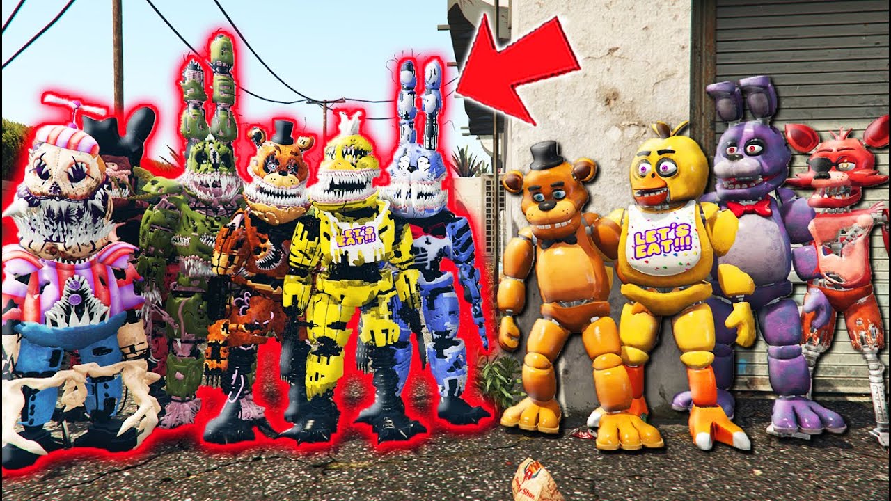 FNAF 1 MOVIE ANIMATRONICS vs CORRUPTED ANIMATRONICS (GTA 5 FNAF Mods ...