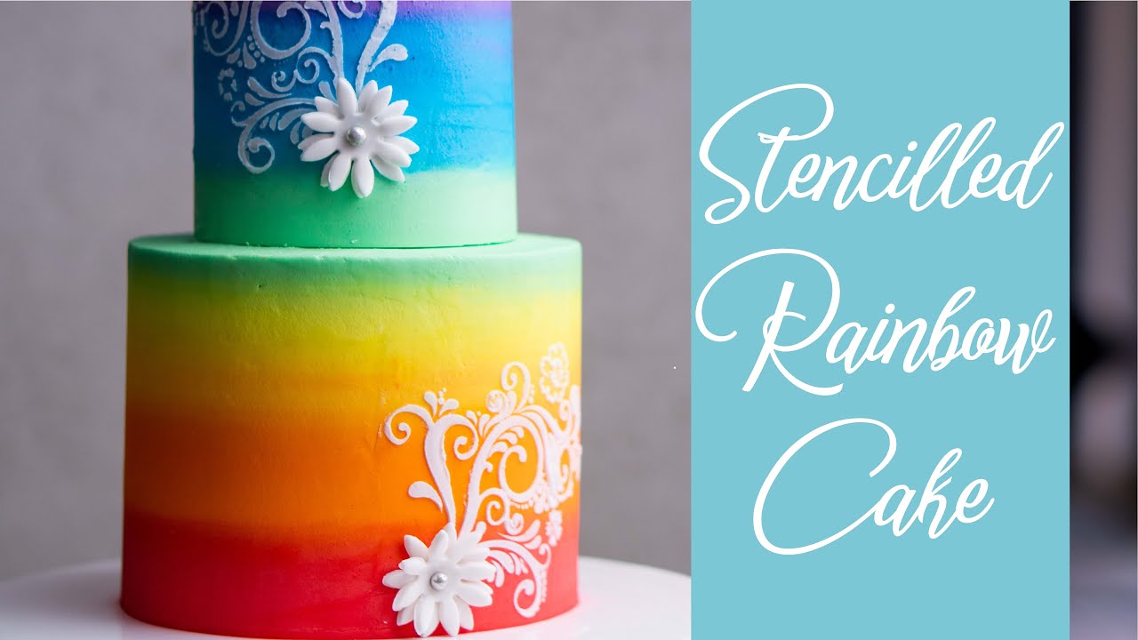 How to Make Stencilled Rainbow Ombre Cake - YouTube