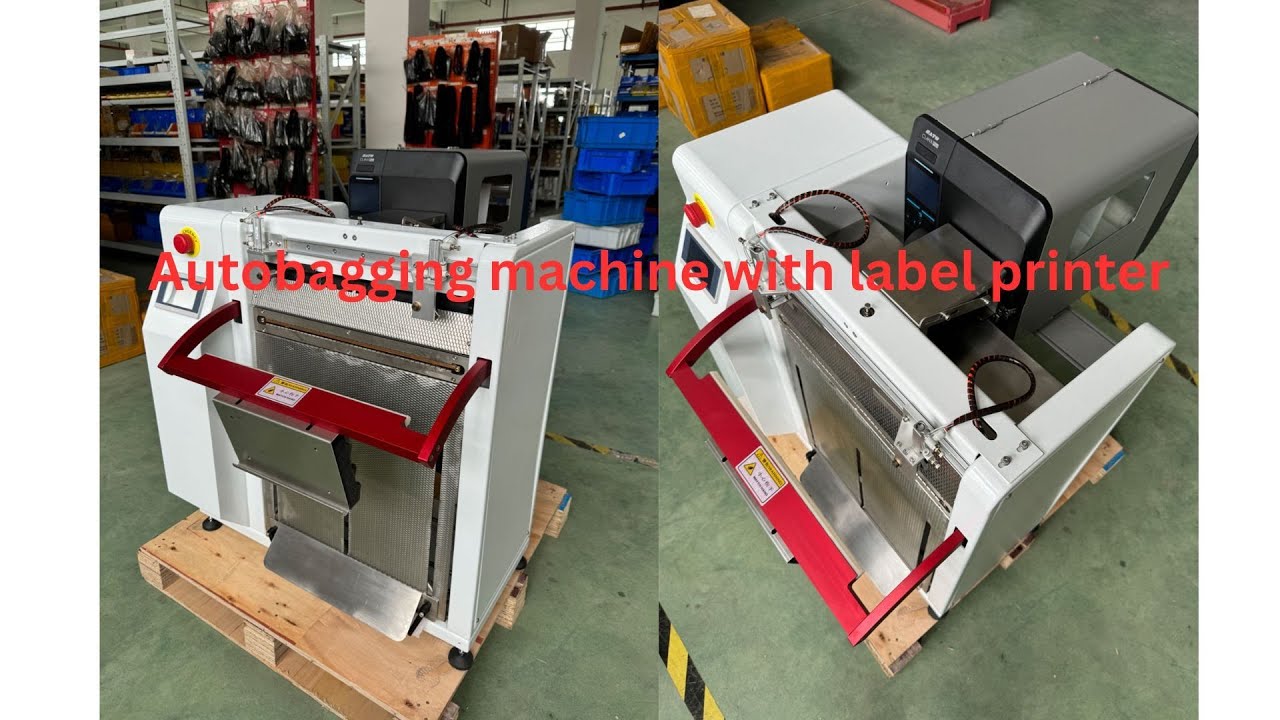 Autobag machine with label printer - YouTube