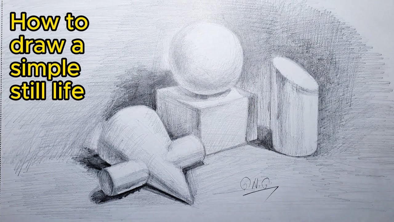Pencil still life composition drawing and toning - YouTube