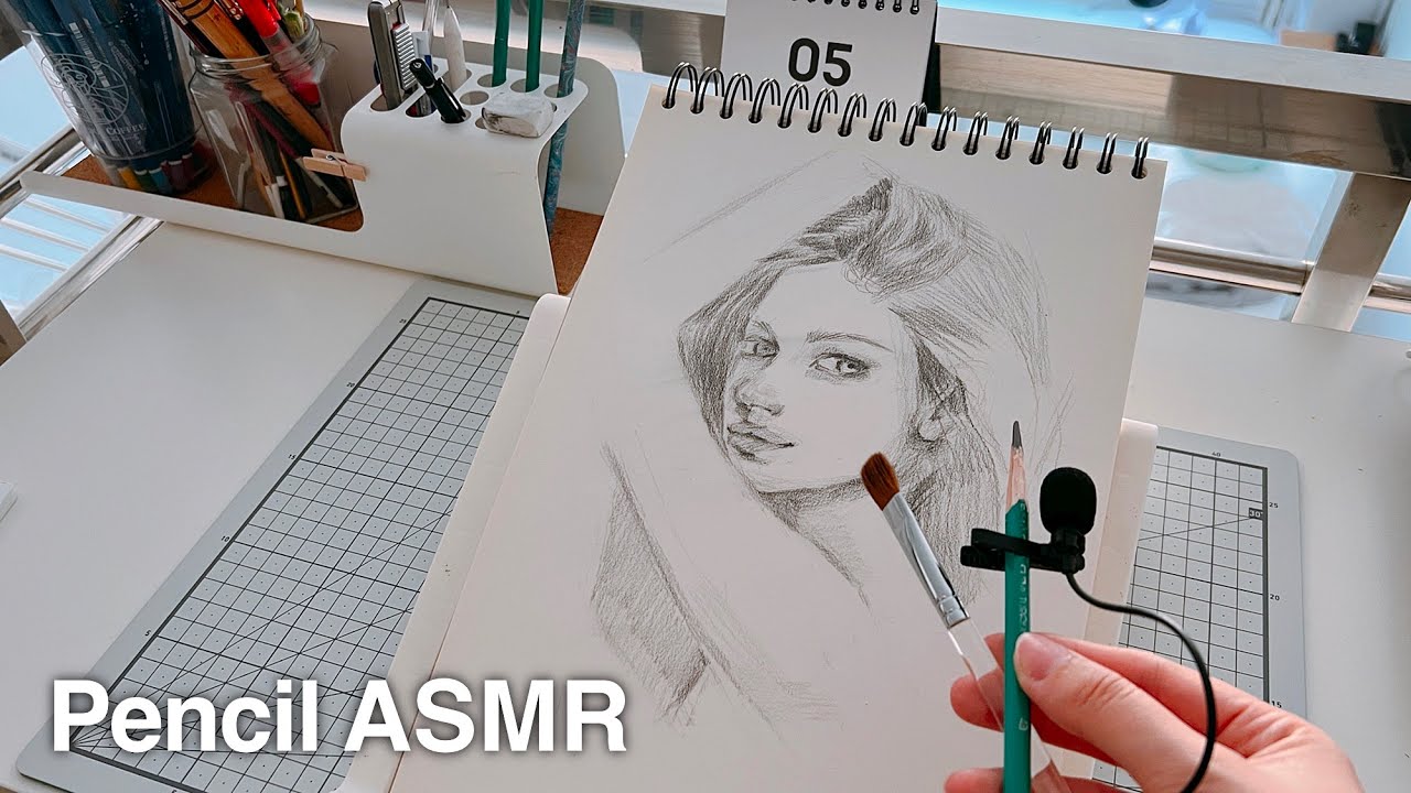 Asmr 인물 그림 사각사각 연필소리 지우개 소리 붓 소리 그림 그리는 소리 집중할때 잠잘때 들어보세요