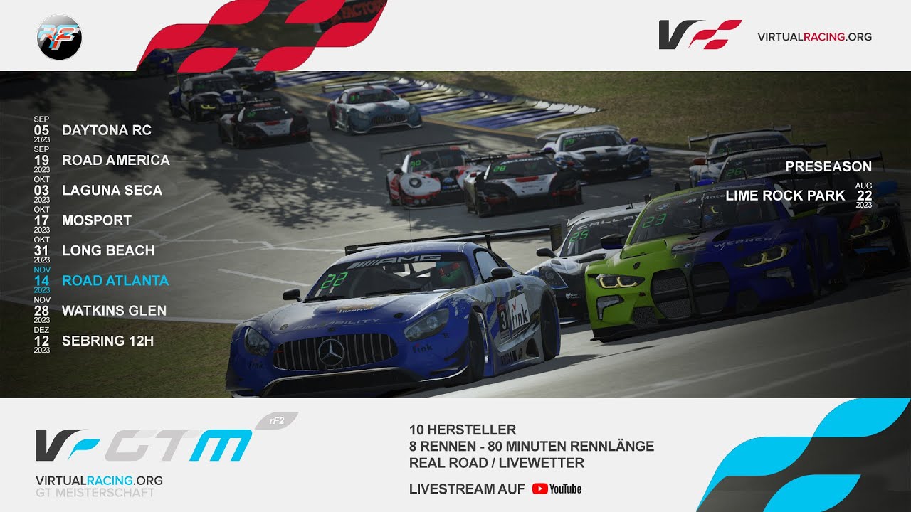 rFactor 2 | GTM 2023-2 | Event 06 @ Road Atlanta- VirtualRacing.org - YouTube