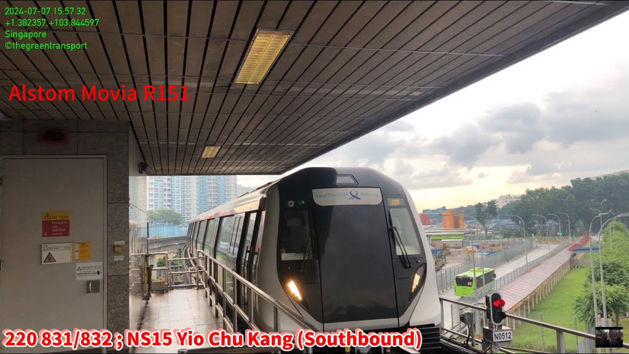 ⁴ᴷ⁶⁰ [SMRT] Alstom Movia R151 [831/832] arriving/departing NS15 Yio Chu ...