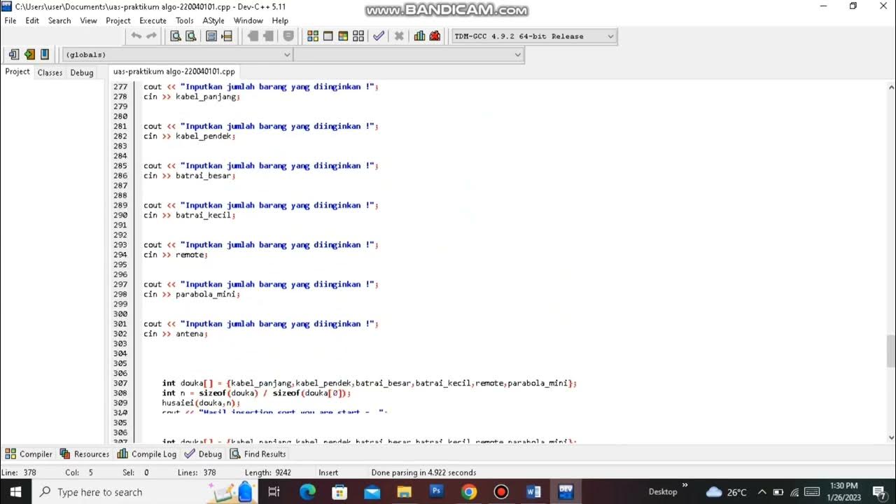 UAS PRAKTIKUM MENGANALISIS DATA ELEKTRONIK DENGAN SORTING DAN SEARCHING C++ - YouTube