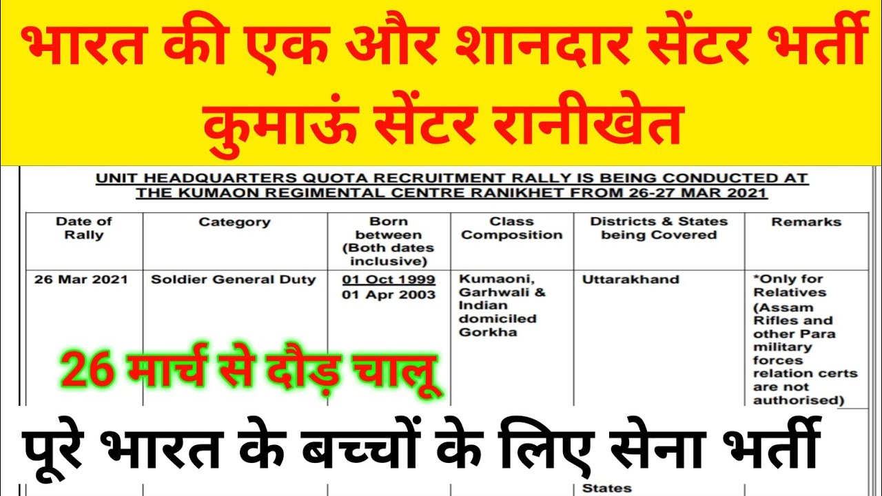 Kumaon Regiment Centre Relation Bharti 2021| kumaon centre ranikhet ...