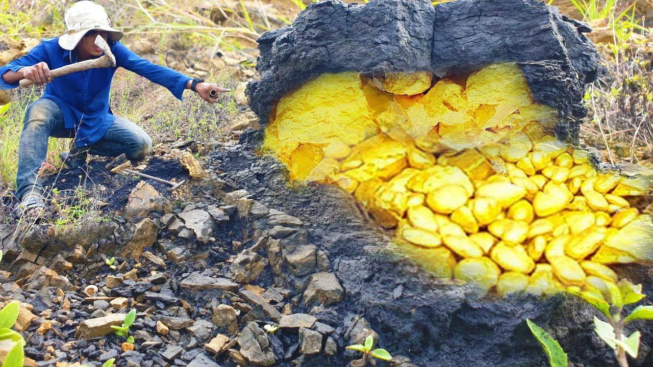 top video finding gold! a lot of gold under stone on top mountain on ...