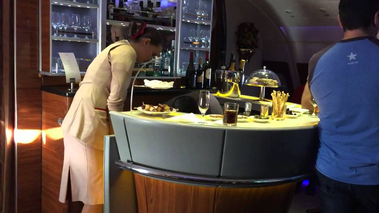 FIRST CLASS A380 Emirates - Private Bar for First Class Passengers Only ...