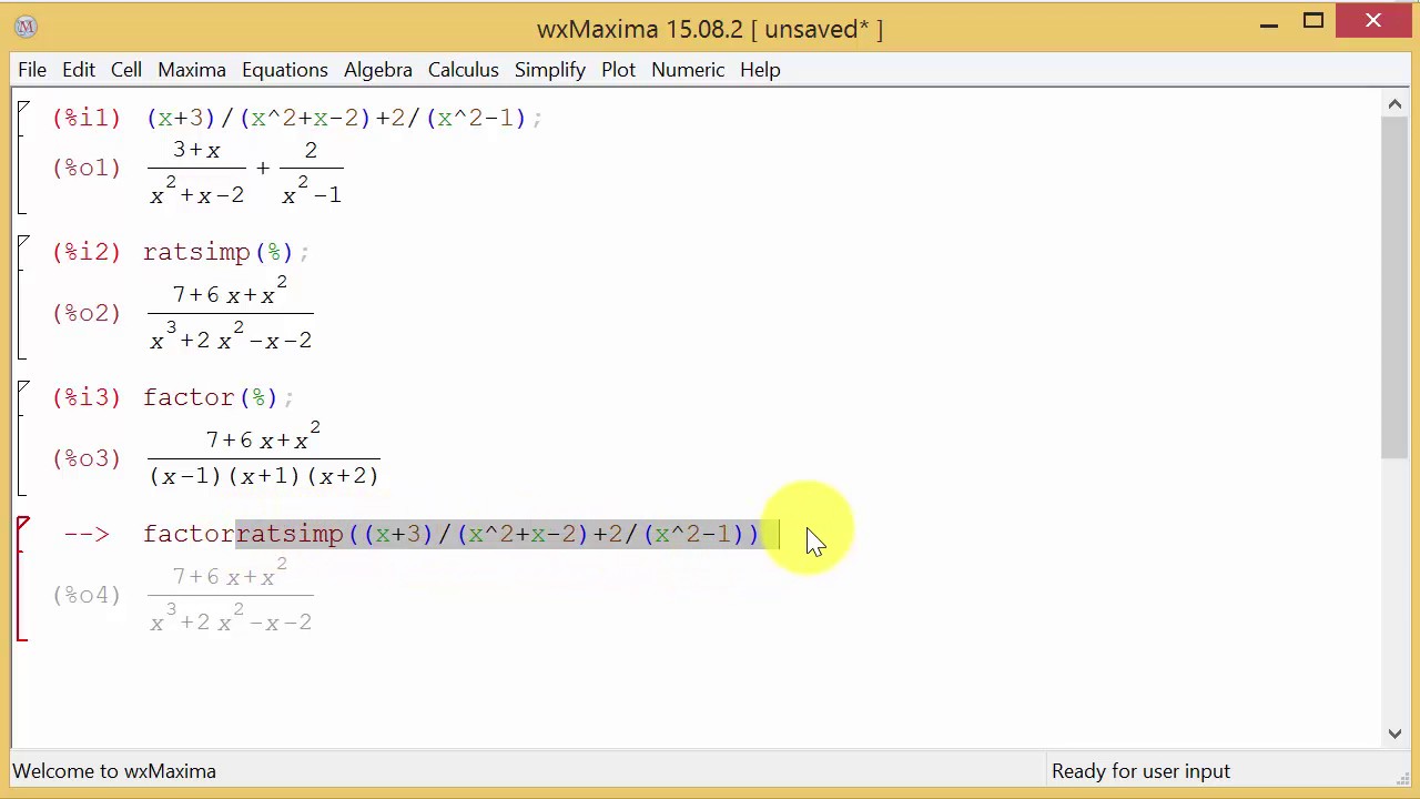 wxMaxima Operations With Rational Expressions - YouTube