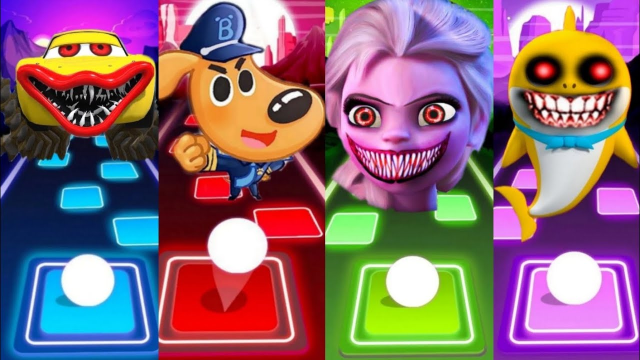 McQueen Yellow VS Sheriff Labrador VS Elsa Exe VS Baby Shark | Tiles ...