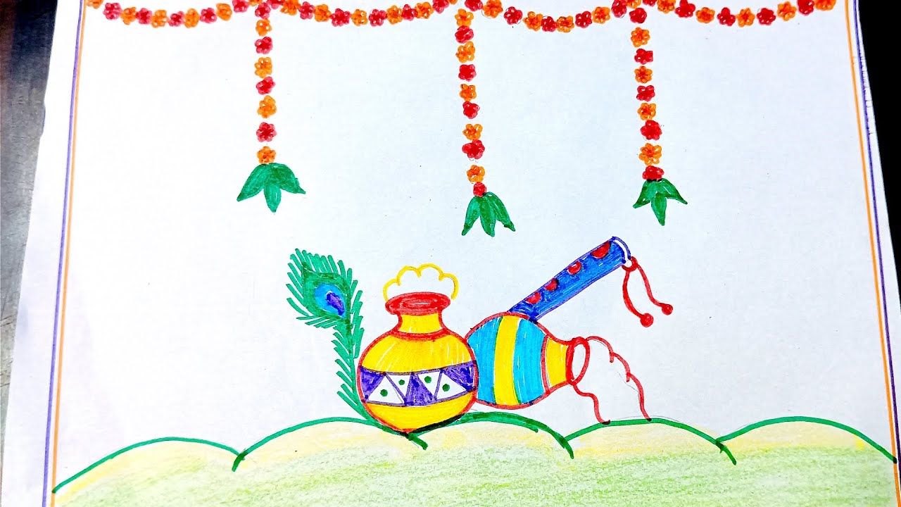 Janmashtami drawing easyl KrishnaJanmashtami Matka drawing ...