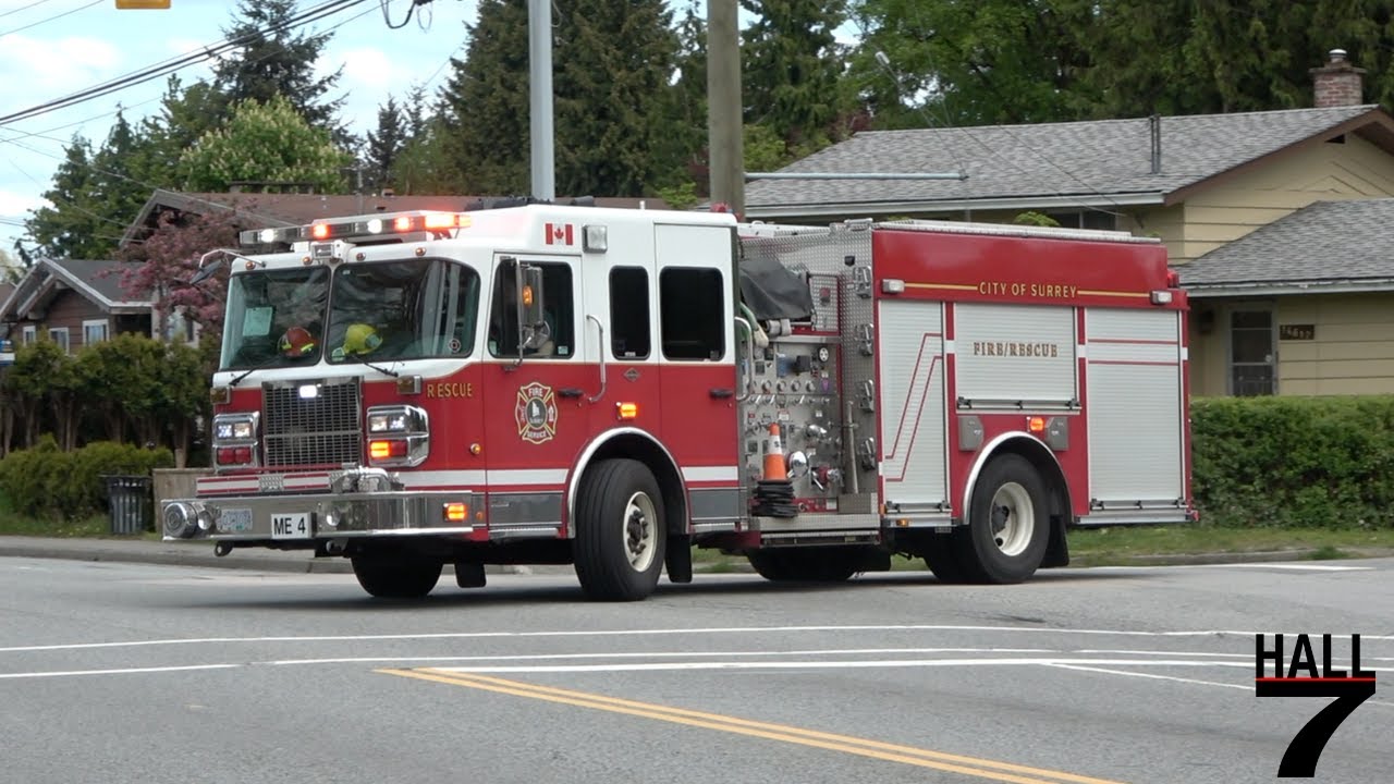 Surrey Fire Service - Rescue 4 & Med-Engine 4 Responding - YouTube