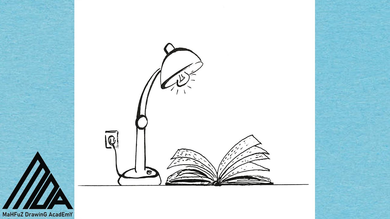 Draw A Desk Lamp And An Open Book || Open Book drawing || Step By Step ...