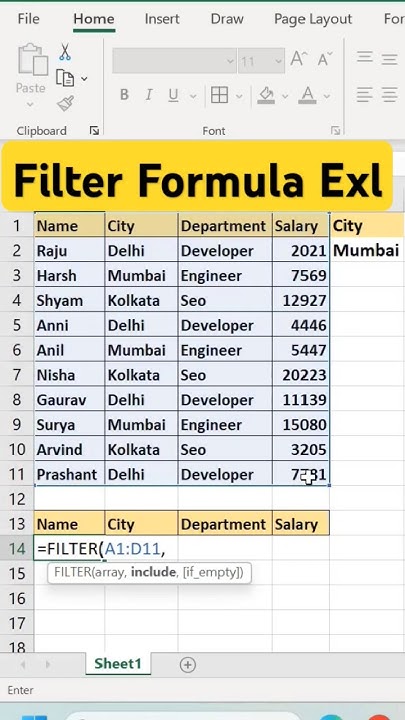 Advanced Filter Formula in Excel #excel #exceltips #exceltutorial # ...