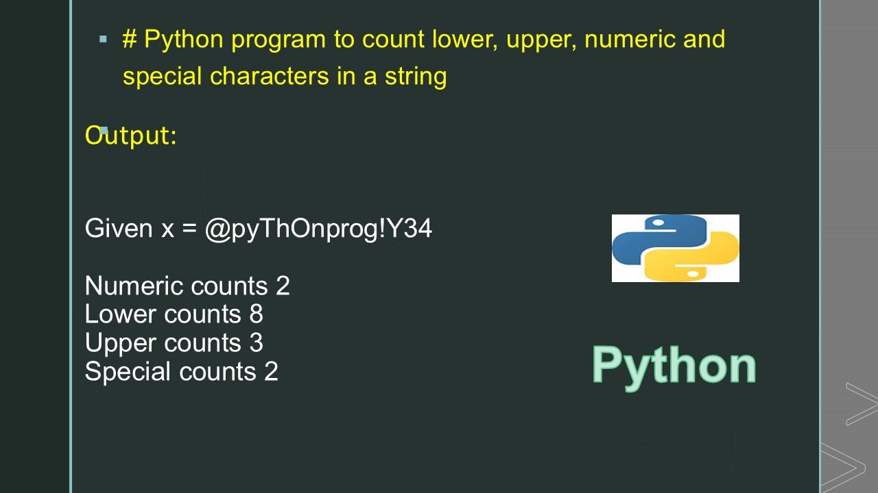 # Python program to count lower, upper, numeric and special characters ...
