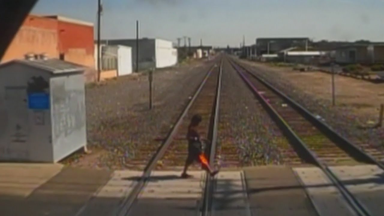 Rail Runner surveillance reveals close calls with trains - YouTube