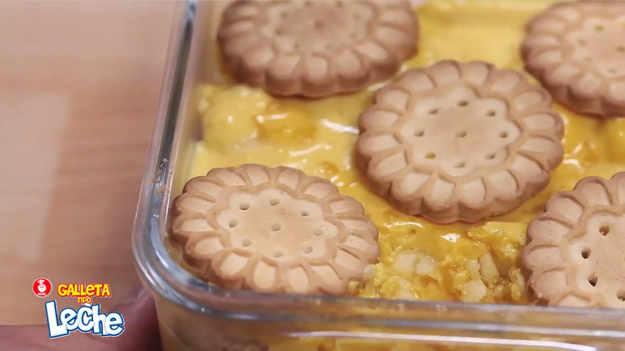 Pudín de galletas tipo leche Noel y bananos - YouTube