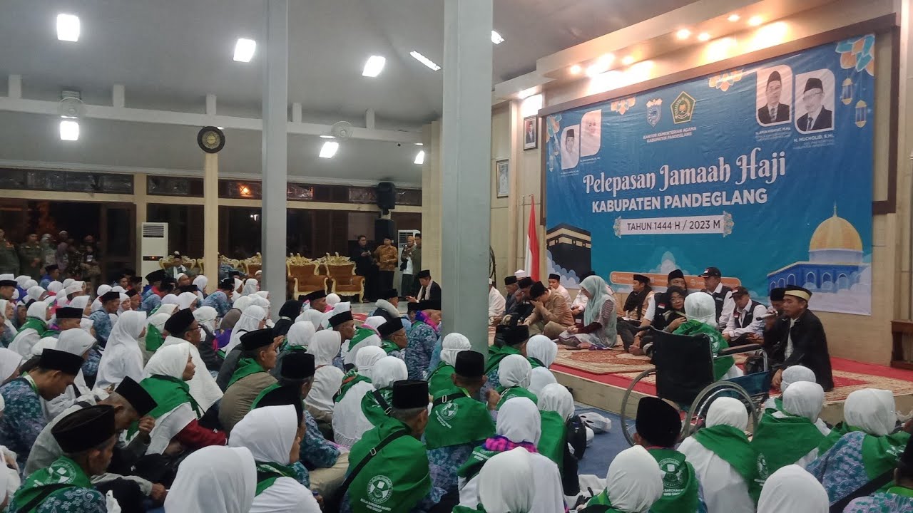 LIVE🔴 PELEPASAN JAMAAH HAJI KLOTER 46 PANDEGLANG 2023 // Gedung Pendopo ...