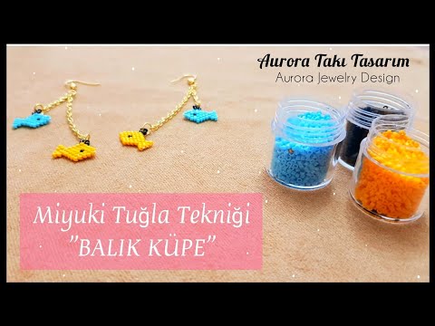 Balık küpe yapımı. Miyuki fish earrings making. Brick stitch delica beads. Beading tutorial.
