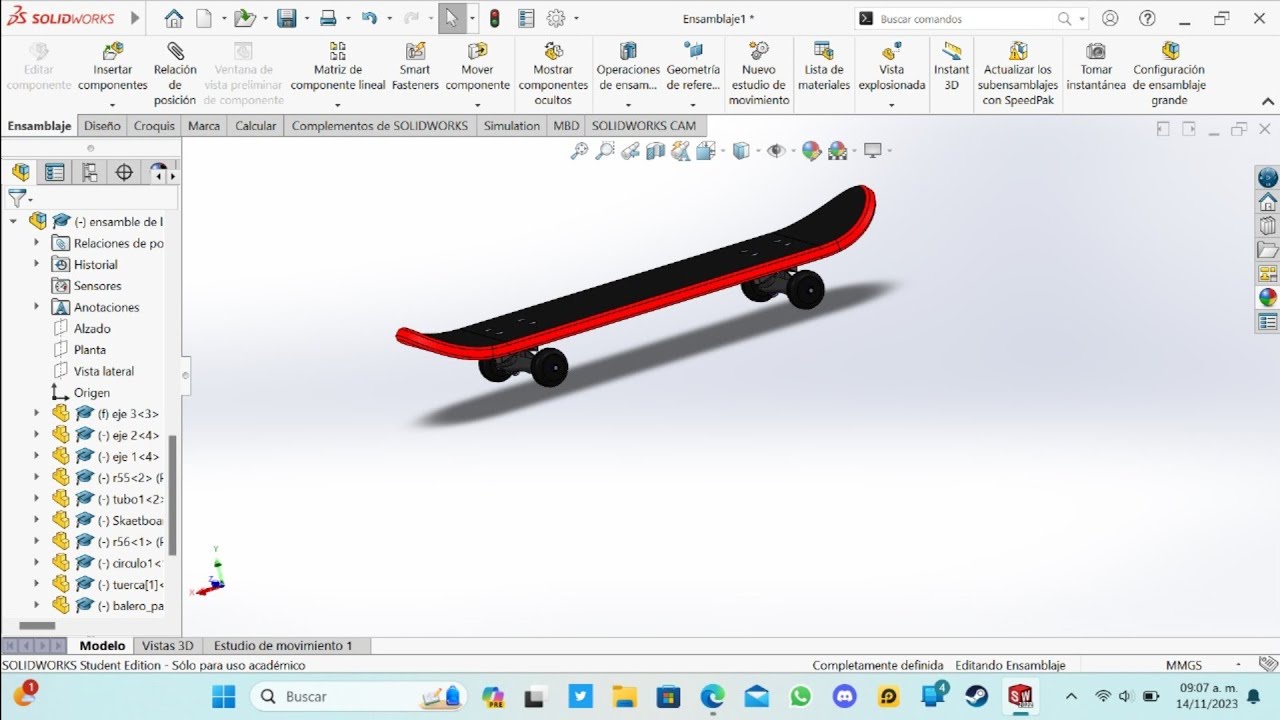 SOLIDWORKS skate tutorial Martín Guadalupe José Luis José ángel - YouTube