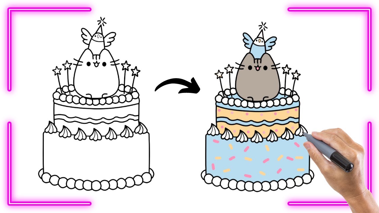 Drawing a Pusheen Cake from Scratch - For Kids and Beginners - Cute ...