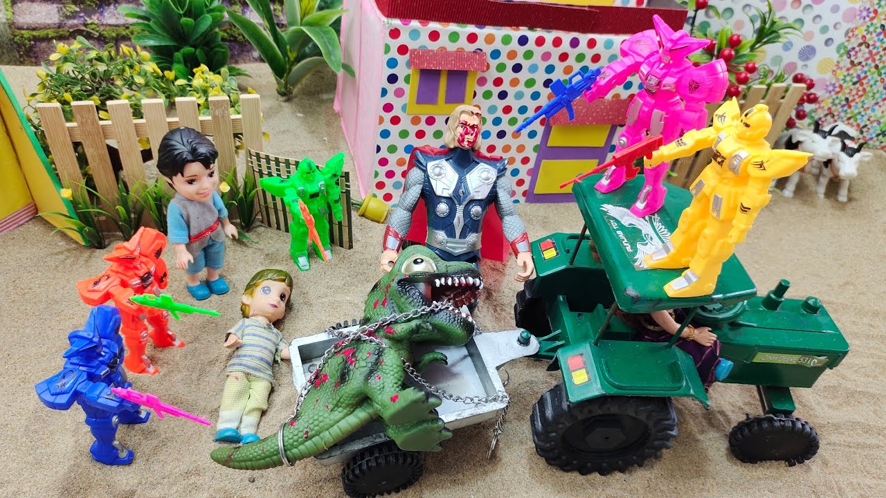 Dinosaur Power Ranger fight Barbie Mini cooking - YouTube