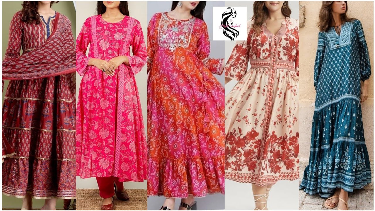 Latest trendy fashion print designer beautiful Ladies Kurta Kurti frock ...