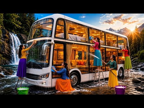 🚌 5 Girls Found a GIANT Double Decker Bus Underwater… Then Turned It Into a Luxury House! 😱