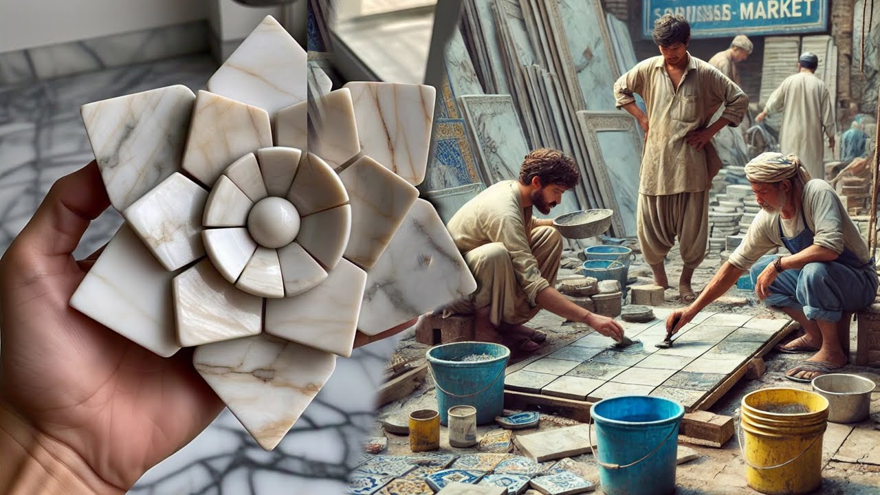 Amazing Marble Flower designable floor Shining marbles Making process ...