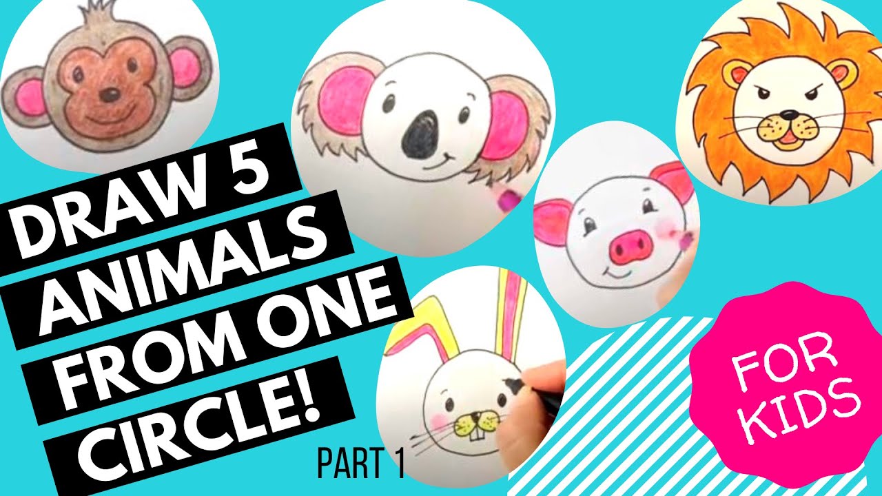 Draw 5 animals starting with a circle (Part 1) - YouTube