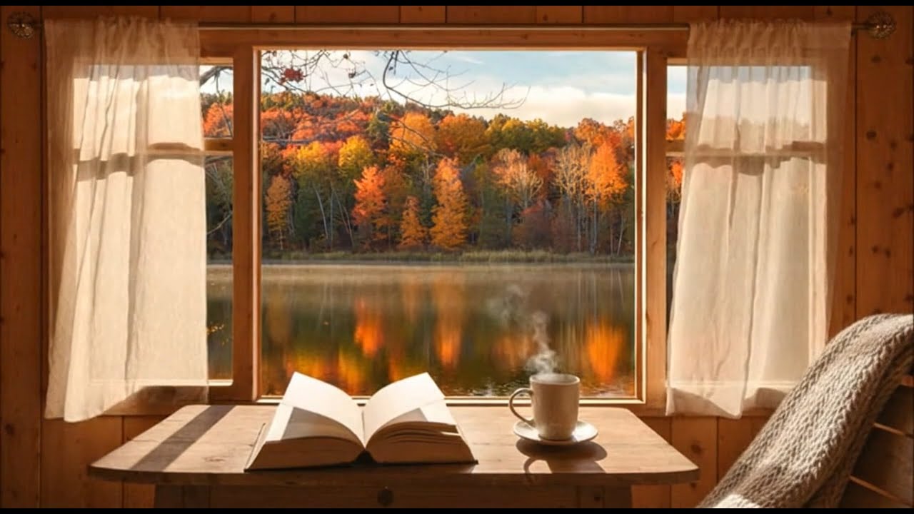 Cozy Fall Lake Cabin Ambience w/ Autumn Lake, Birds, Water & LoFi (3 ...