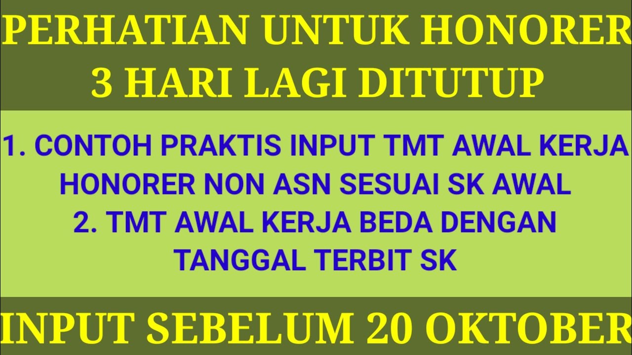 CONTOH PRAKTIS INPUT TMT AWAL KERJA SESUAI SK HONORER NON ASN PADA ...