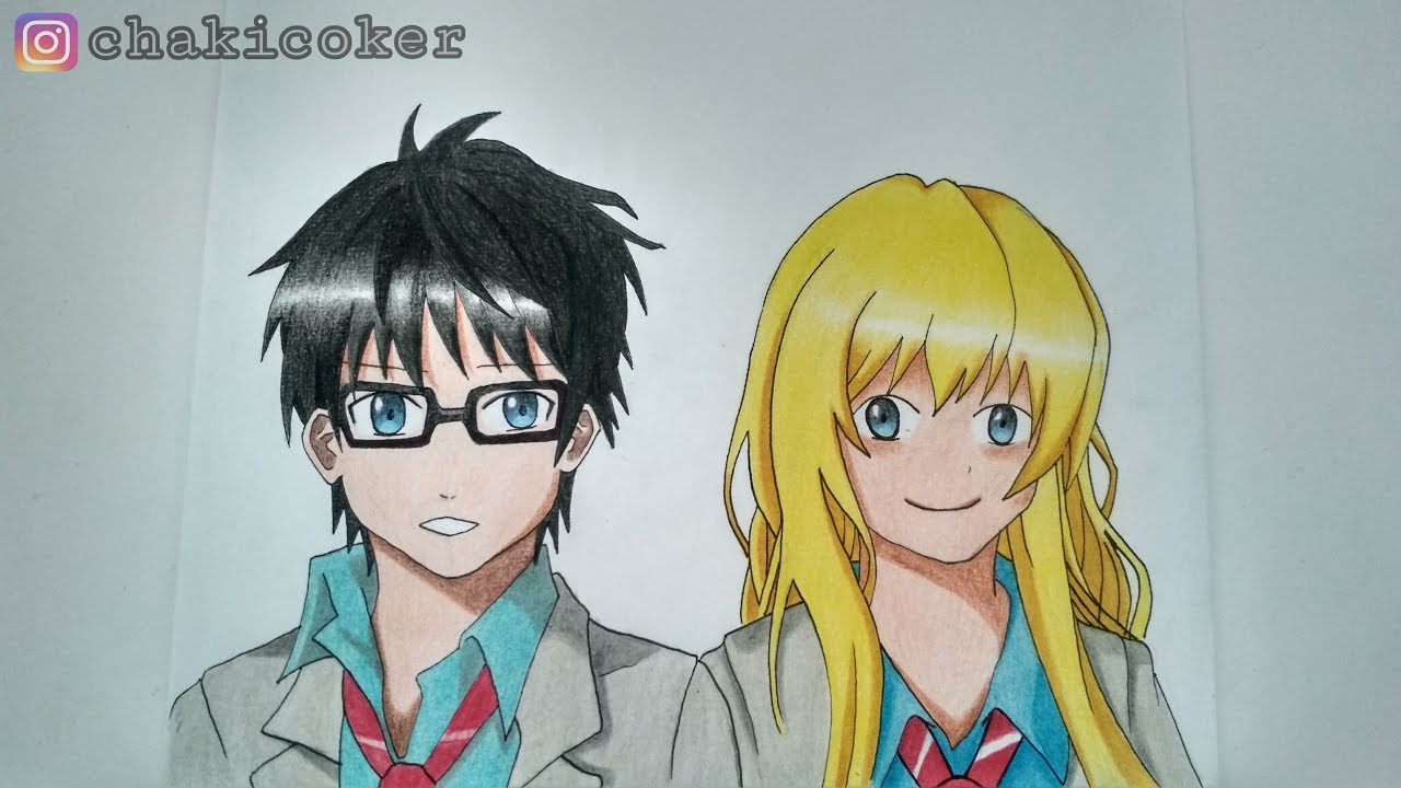 Drawing Miyazono Kaori & Arima Kousei (Shigatsu wa Kimi no Uso) - YouTube